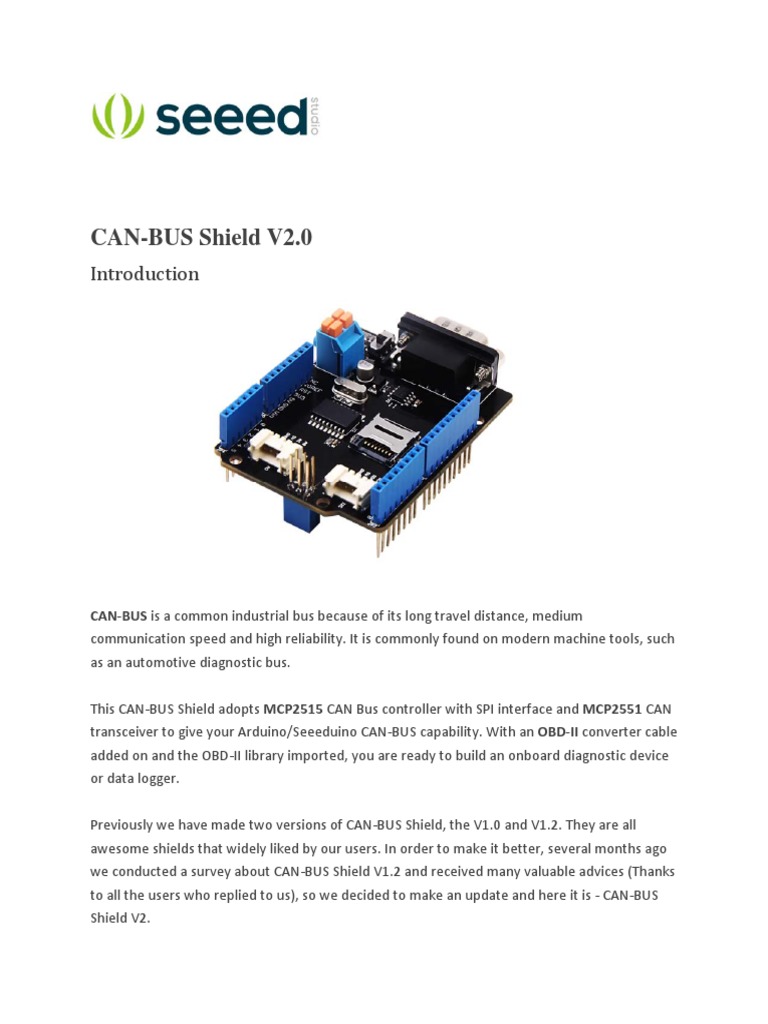 Seeed Can Bus v2 | PDF | Arduino | Manufactured Goods Seeed Can Bus v2 | PDF | Arduino | Manufactured Goods