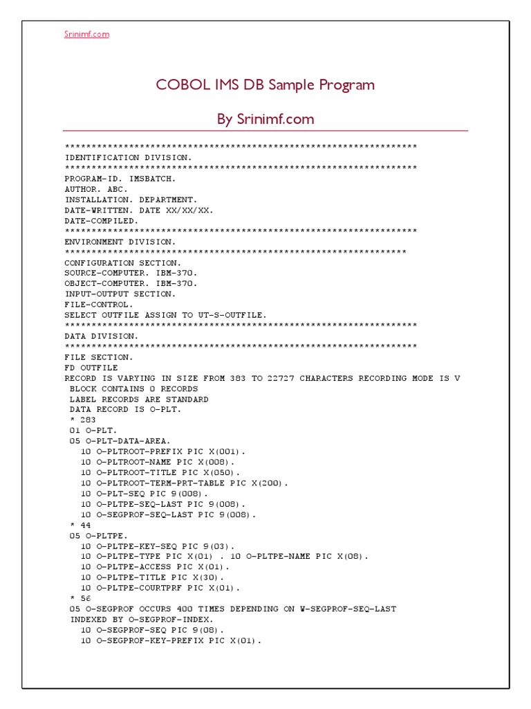 COBOL IMS DB Sample Program | PDF | Software Development | System Software