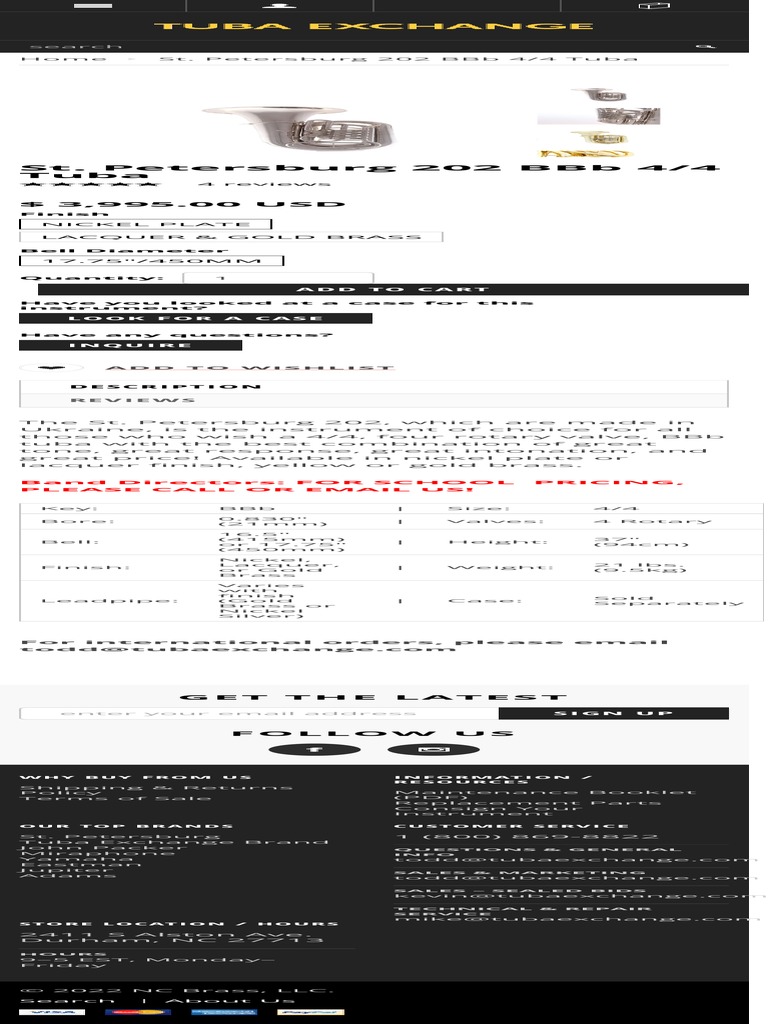 St. Petersburg 202 BBB 44 Tuba - The Tuba Exchange | PDF | Computers