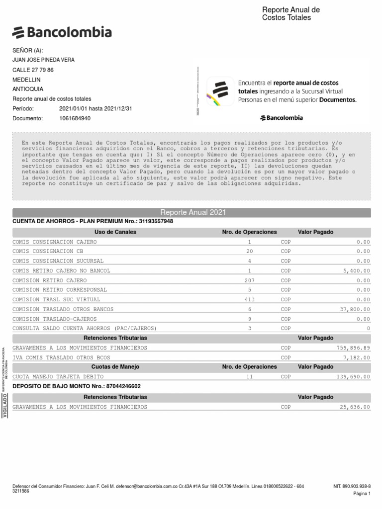Documento 202112 Reporte de Costos Totales 4940 | PDF | Bancario | Dinero