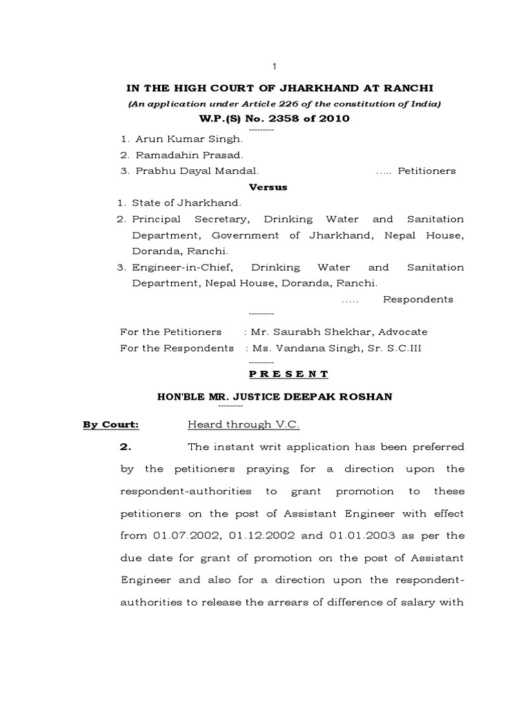 In The High Court of Jharkhand at Ranchi: Versus | PDF | Supreme Court ...