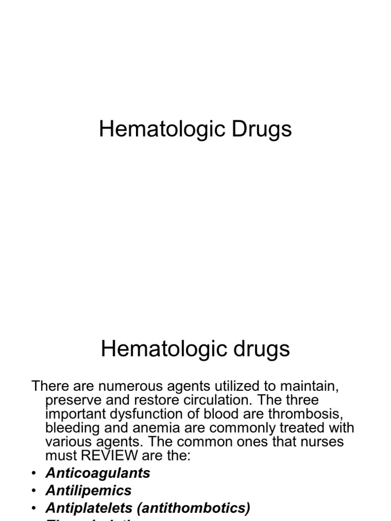 Pharmacology - Hematologic Drugs | PDF | Coagulation | Bleeding