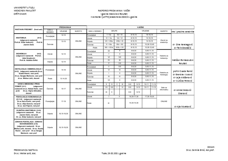 OSM - I Godina - Raspored Ljetni Semestar | PDF