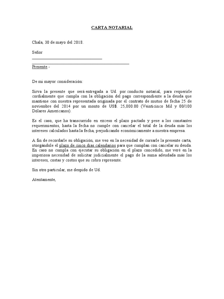 Modelo Carta Notarial de Cobranza | PDF