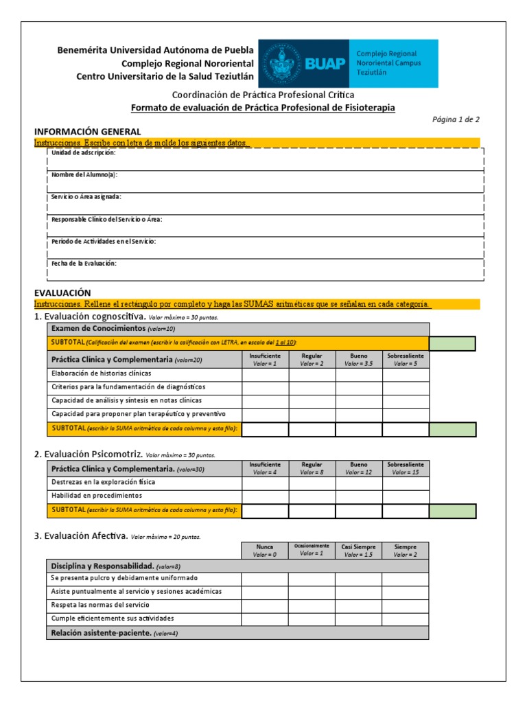 Formato Evaluacion PPC CRZN PP DE FISIOTERAPIA | PDF | Evaluación | Prueba (evaluación)