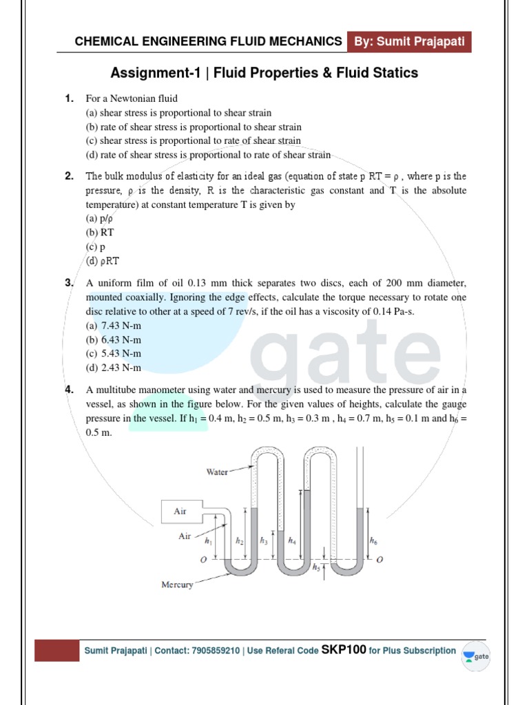 FM-Assignment-1 1658822458292 | PDF | Pressure | Pressure Measurement