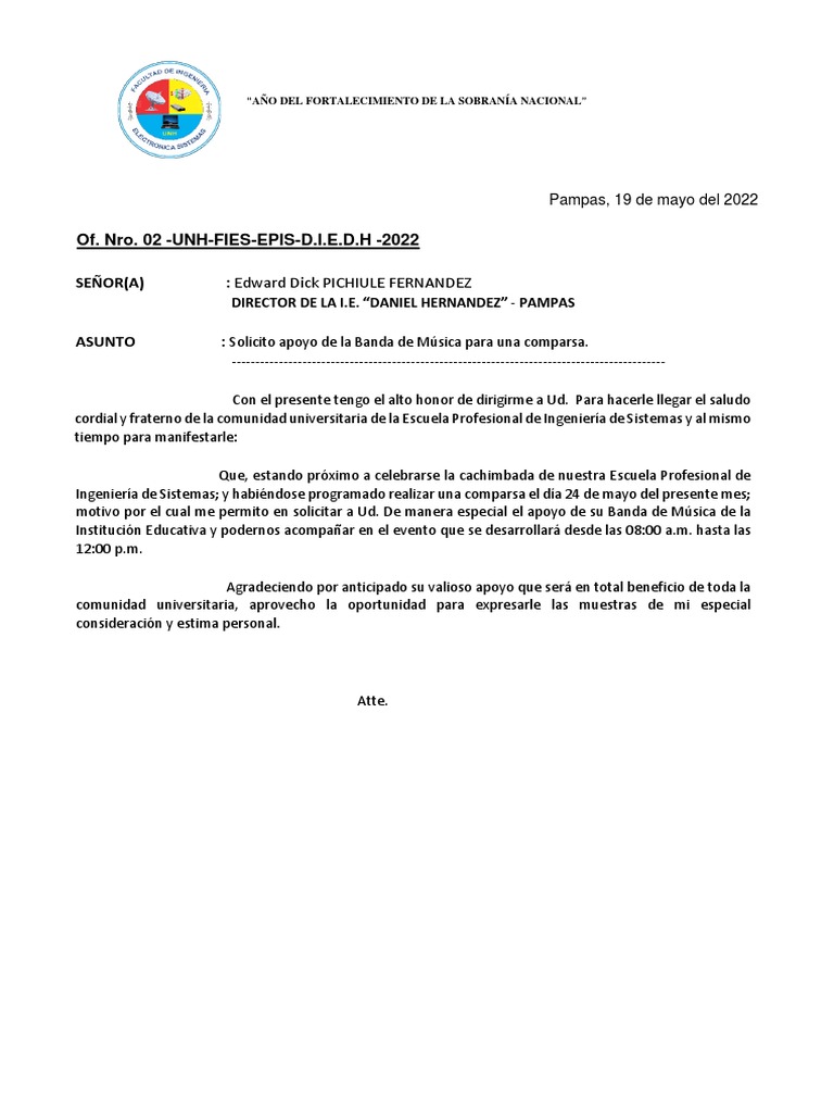 Oficio Solicitando Una Banda | PDF