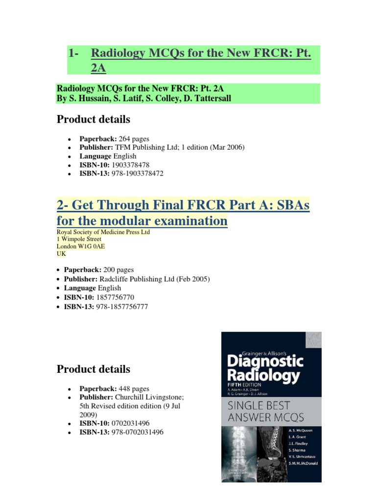 Radiology MCQs For The New FRCR-77258 | PDF