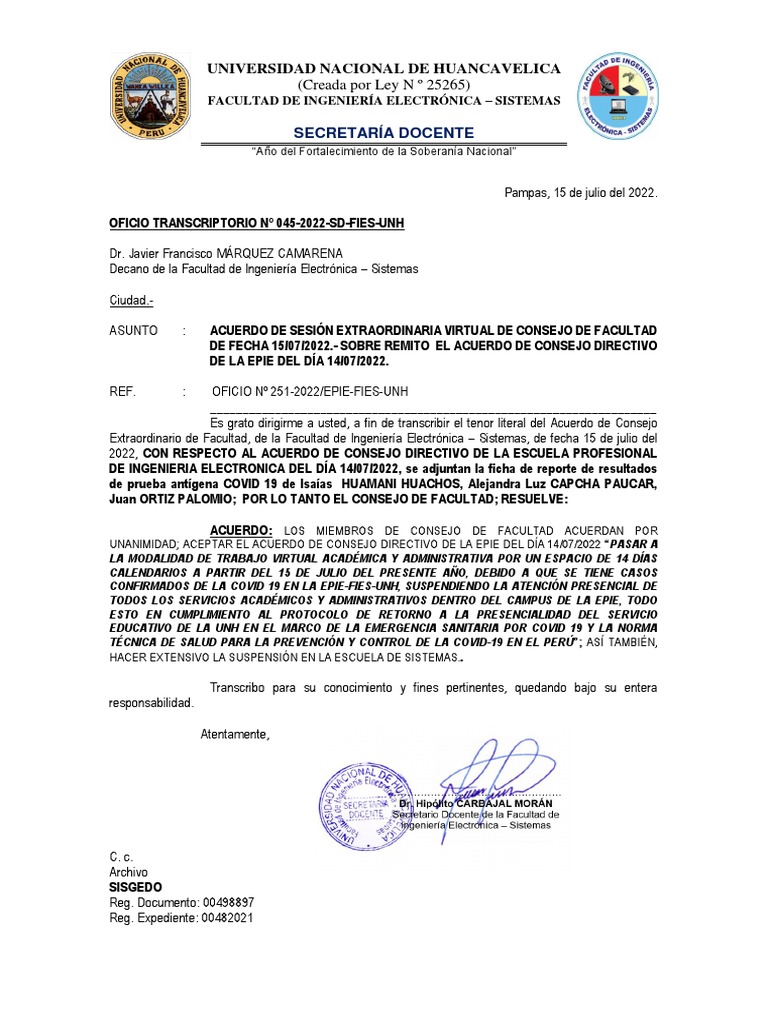 Oficio Transcriptorio #045-2022 | PDF