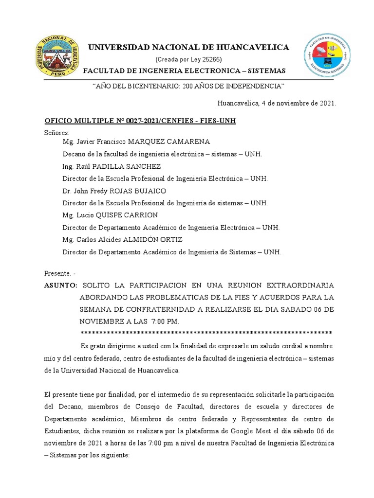 OFICIO - 027 - Acuerdos y Problematicas FIES | PDF