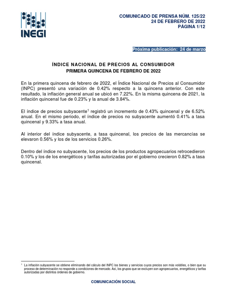 Inpc 1q2022 02inegi | PDF | Inflación
