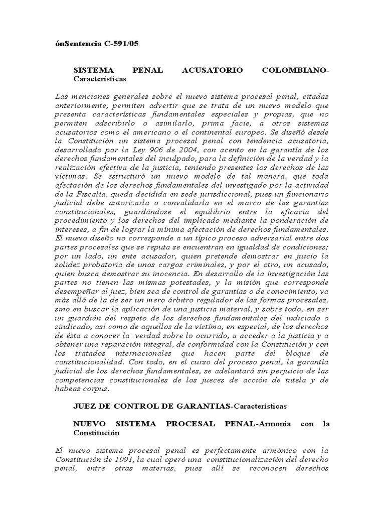 Características: Ónsentencia C-591/05 Sistema Penal Acusatorio ...