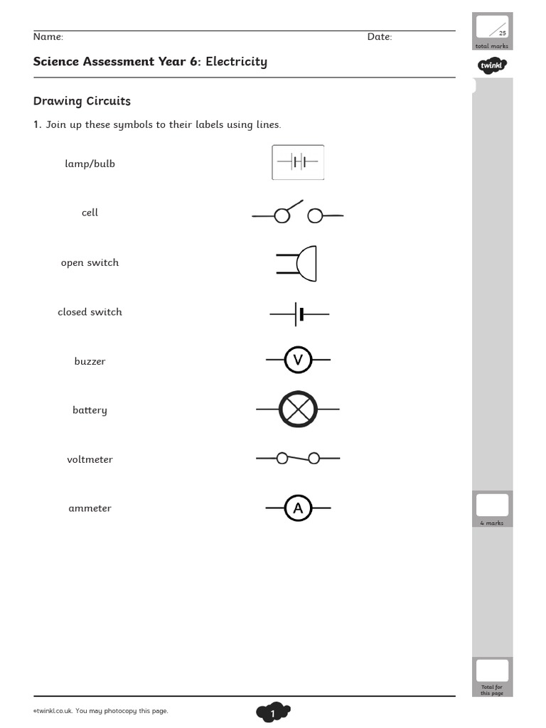 Year 6 Science Electricity Test | PDF | Voltage | Switch