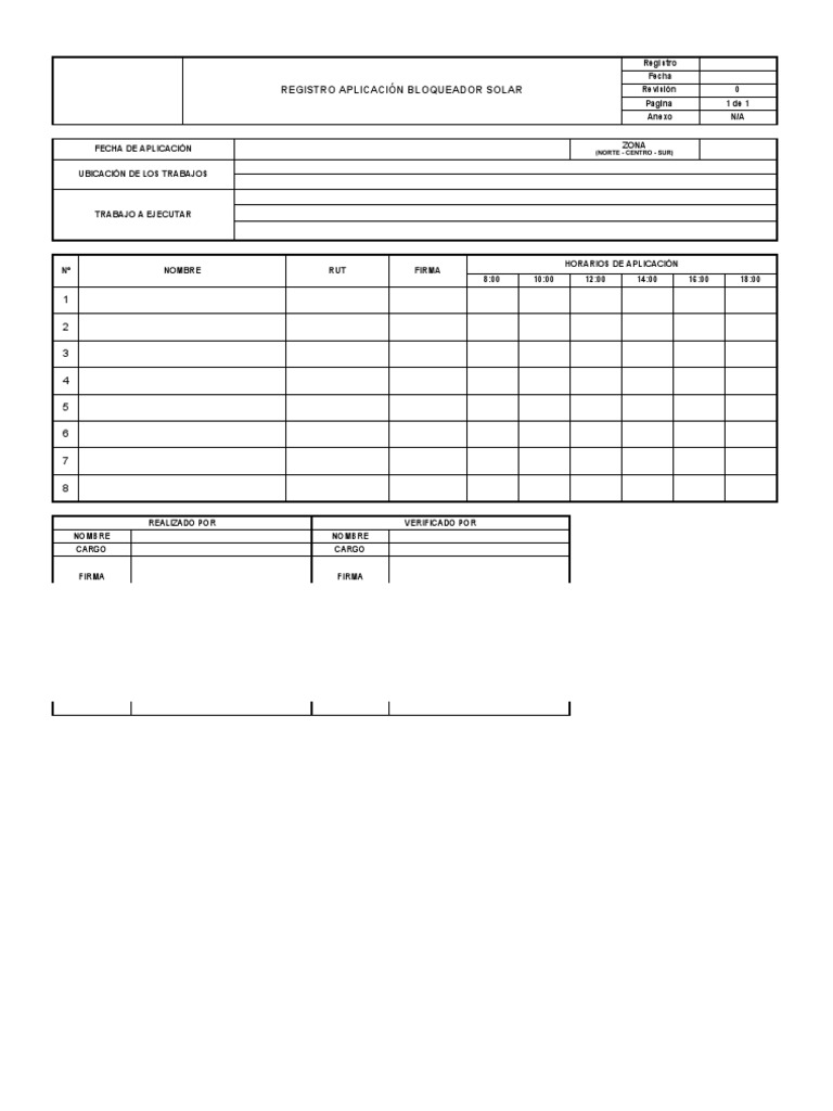Registro Aplicacion de Bloqueador Solar | PDF
