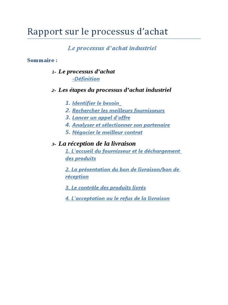 Rapport Sur Le Processus D'achats | PDF | Business
