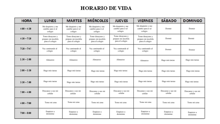 Horario de Vida 10 | PDF