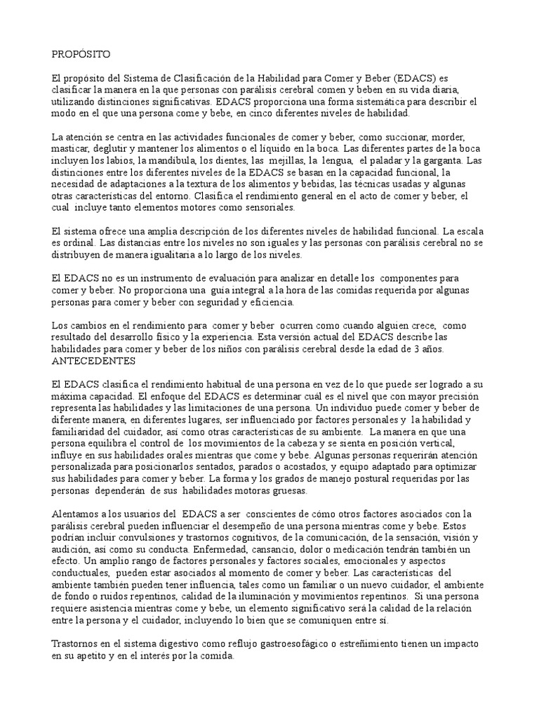 Clasificación EDACS en Parálisis Cerebral | PDF | Alimentos | Boca