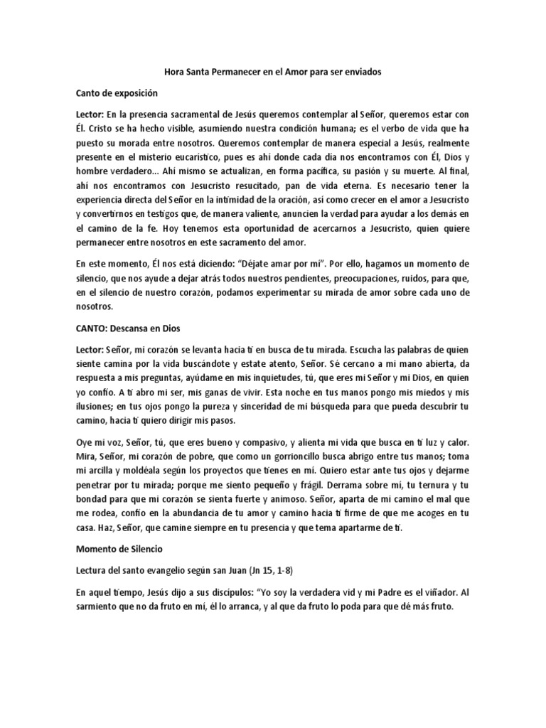 Hora Santa Permanecer en El Amor para Ser Enviados | PDF | eucaristía ...