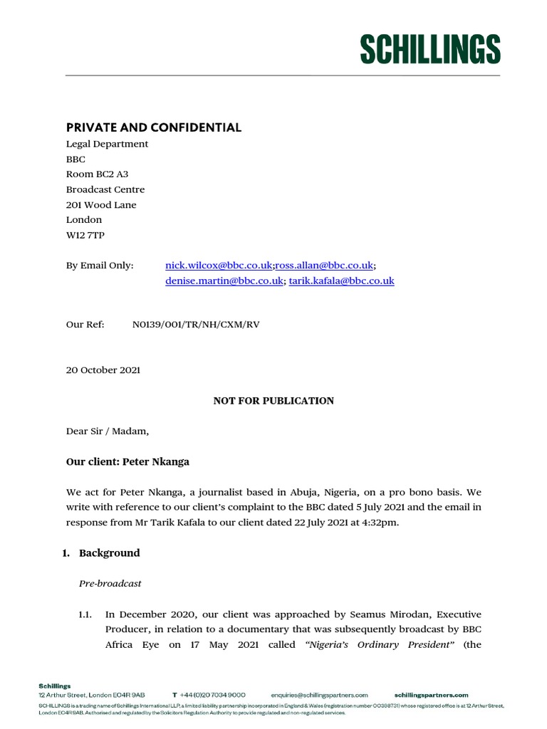 Schillings Solicitors Letter To The BBC | PDF | Risk | Risk Assessment
