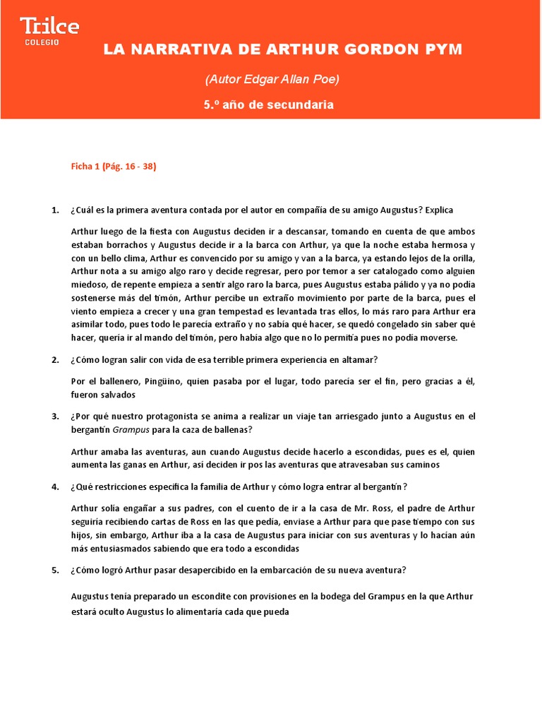 5° Sec. LA NARRATIVA DE ARTHUR GORDON PYM | PDF