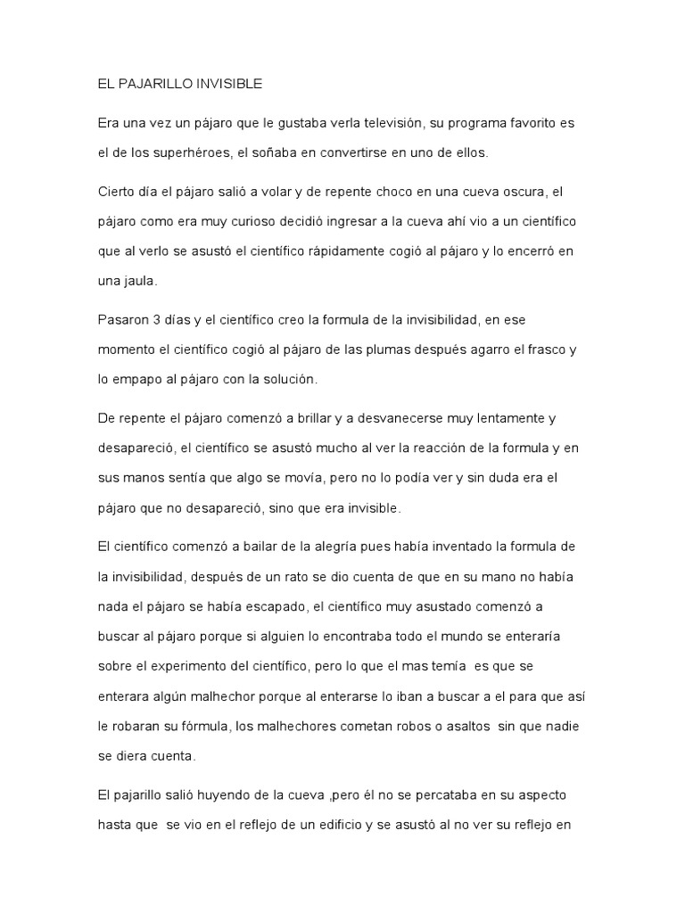 El Pajarillo Invisible Cuento Epic | PDF | Aves