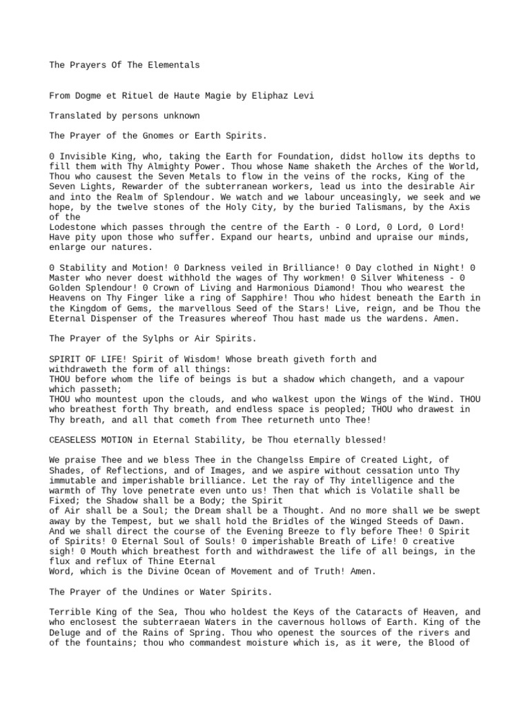 The Prayers of the Elemental Spirits | PDF | Thou | Religious Belief ...