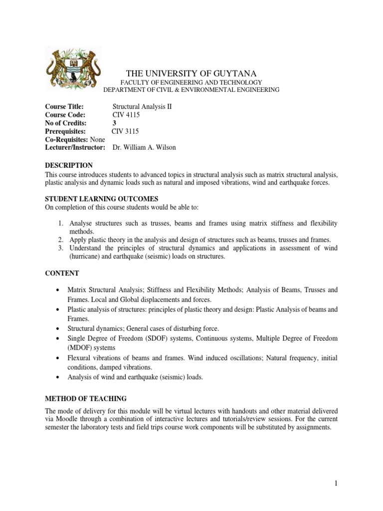 CIV 4115 - Outline | PDF | Structural Analysis | Stiffness