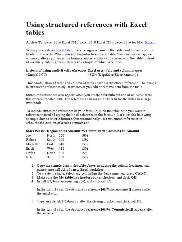 Aula 02 - 2.02 Further - Using Structured References With Excel Tables ...