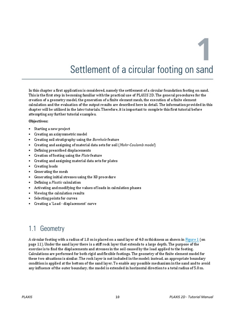 PLAXIS - 2D - CEV22 - Tutorial - 01 - Settlement of A Circular Footing On Sand | PDF | Button ...