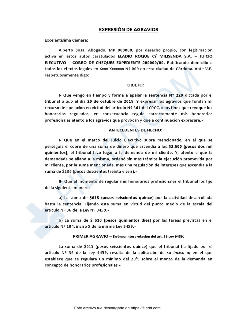 Agravios en Regulación de Honorarios | PDF | Sentencia (ley) | Gobierno