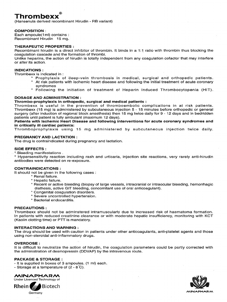 Thrombexx Ampoule Leaflet | PDF