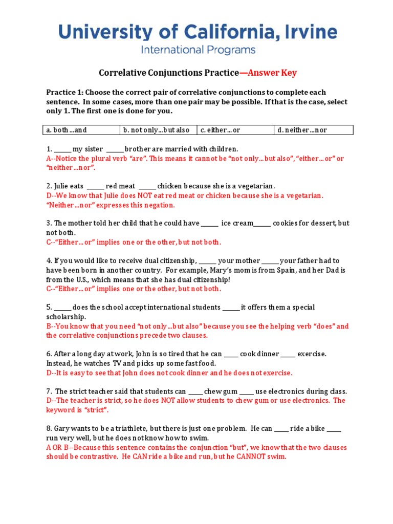 Correlative Conjunctions Practice Guide | PDF | Grammar | Language ...