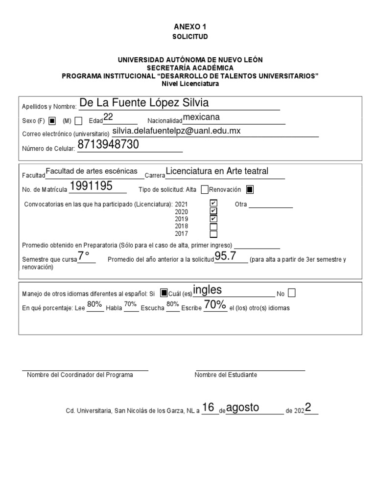 Anexo 1 Solicitud | PDF