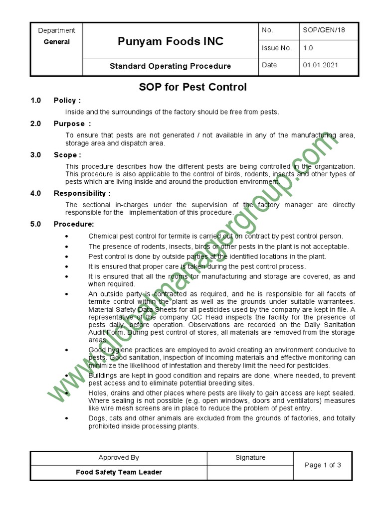 Sop Gen 18 | PDF | Pest Control | Pest (Organism)
