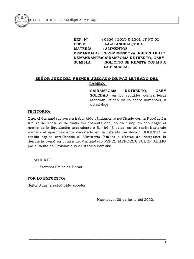 Solicito Se Remita Copias A La Fiscalía | PDF