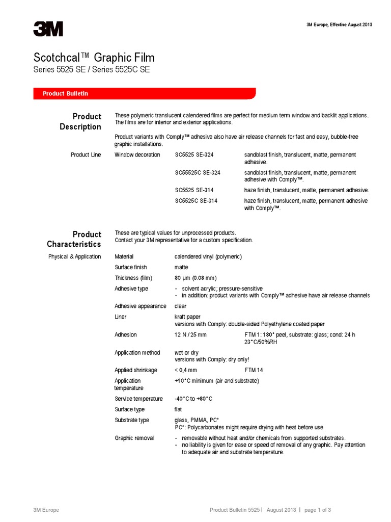 3M-5525-314 (Haze) | PDF | Adhesive | Poly(Methyl Methacrylate)