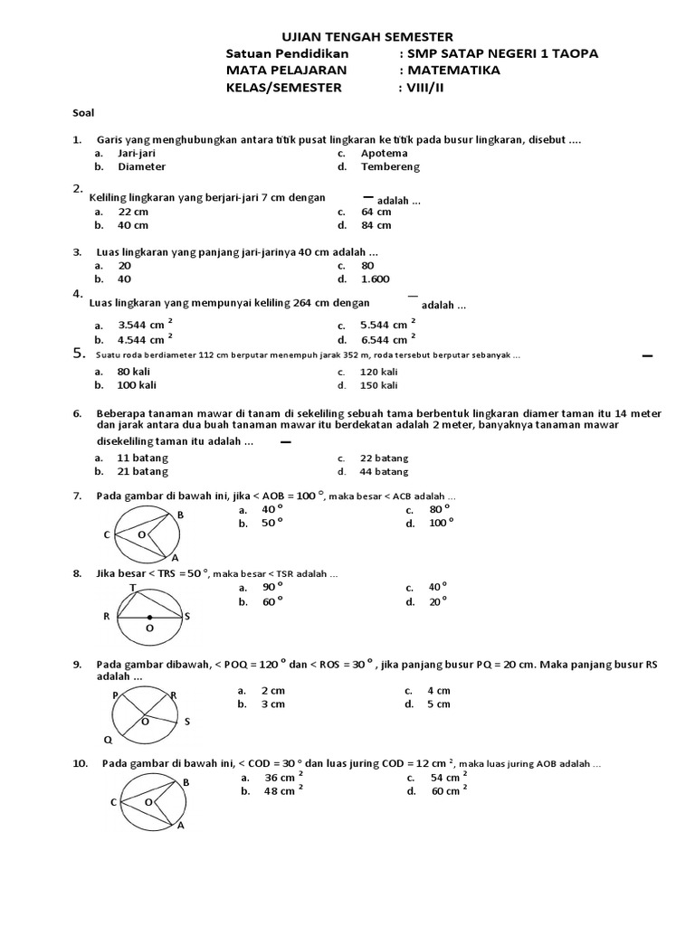 Soal Tengah Semester 2 Matematika Kelas 8 | PDF | Metode & Bahan Ajar