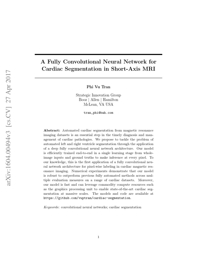 A Fully Convolutional Neural Network For Cardiac Segmentation in Short-Axis MRI | PDF | Image ...