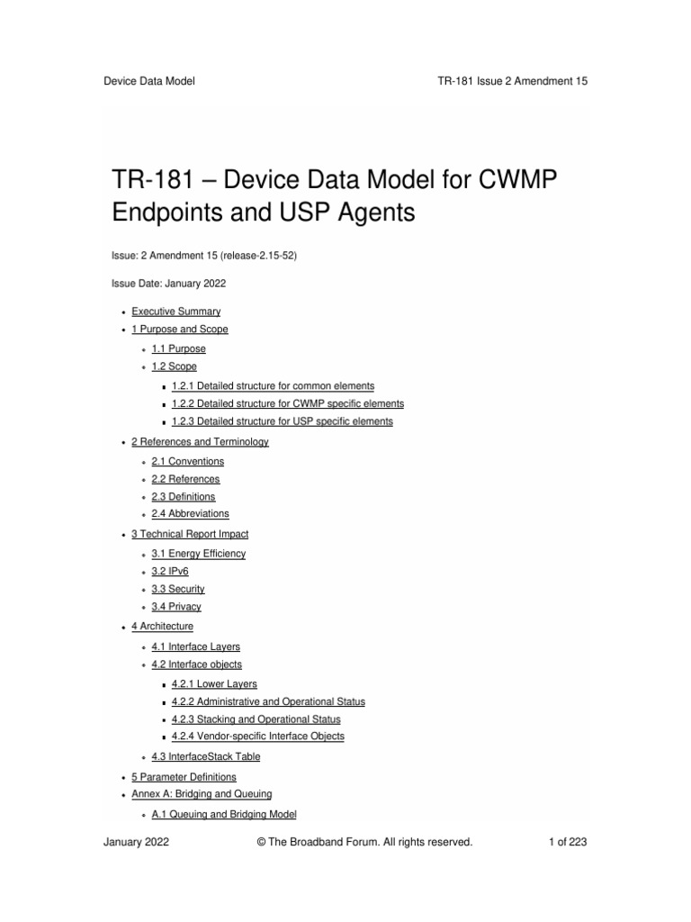 TR-181 - Device Data Model For CWMP and USP | PDF | I Pv6 | Computer ...