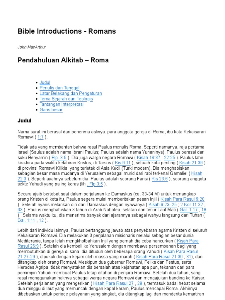 Kitab Roma Pendahuluan | PDF