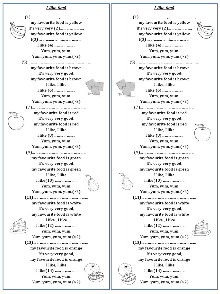 I Like Food: A Colorful Song | PDF