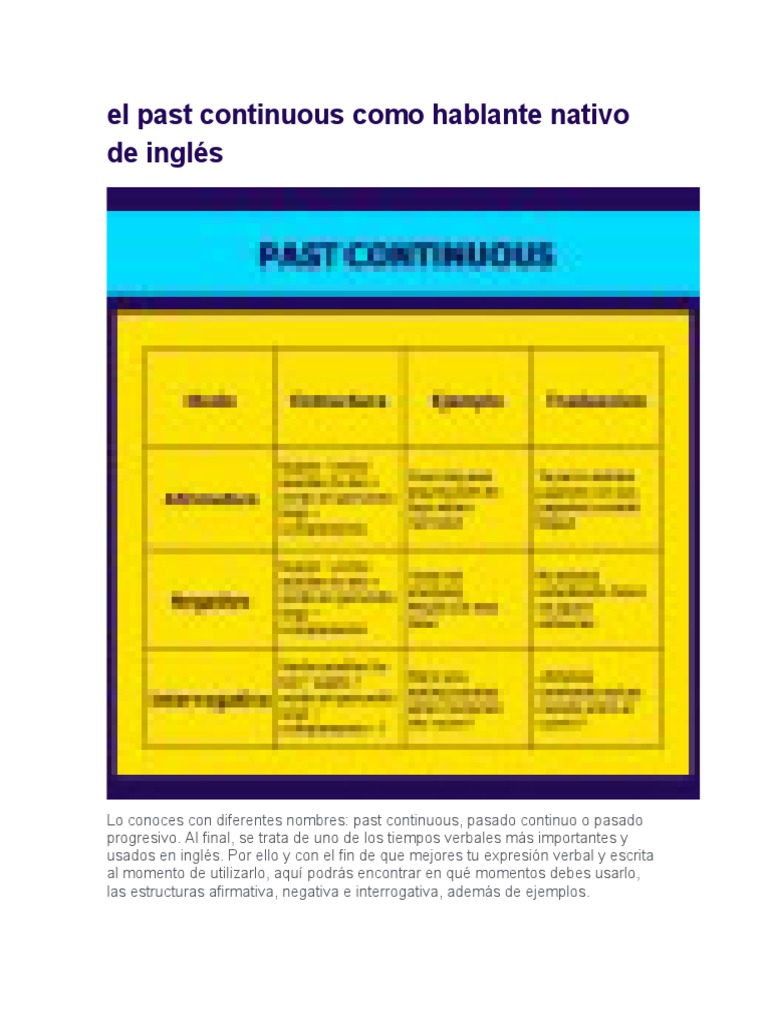 El Pasado Progresivo | PDF | Verbo | Mecánica del lenguaje