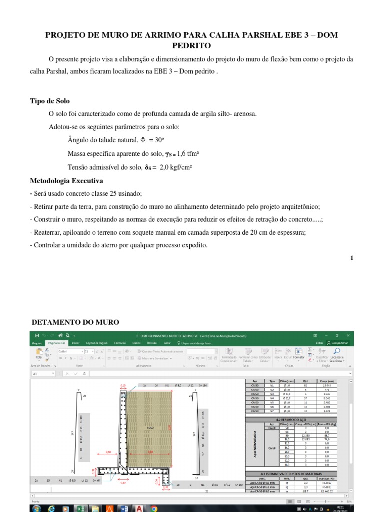 Projeto de Muro de Arrimo para Calha Parshal Ebe 3 | PDF
