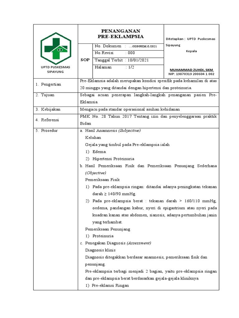 Sop Penanganan Pre Eklamsi | PDF