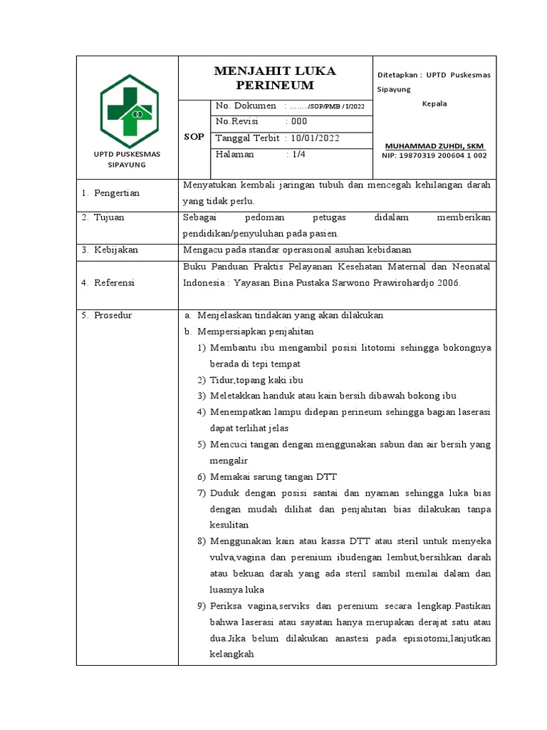 Sop Menjahit Luka Perenium | PDF