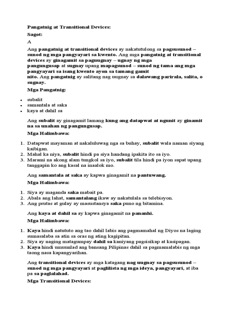 Pangatnig at Transitional Devices | PDF
