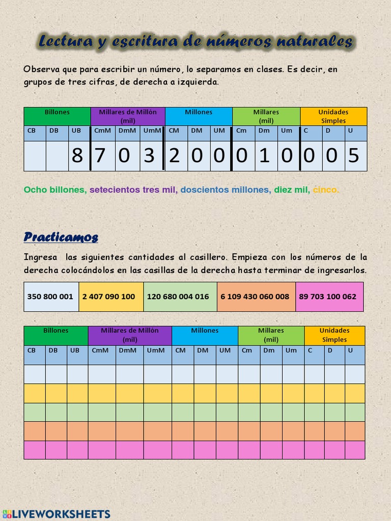 Ejercicios de Lectura y Escritura de Billones | PDF