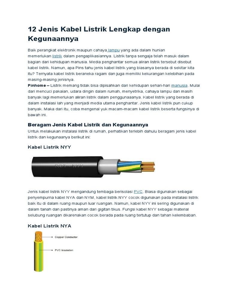 12 Jenis Kabel Listrik Lengkap Dengan Kegunaannya | PDF