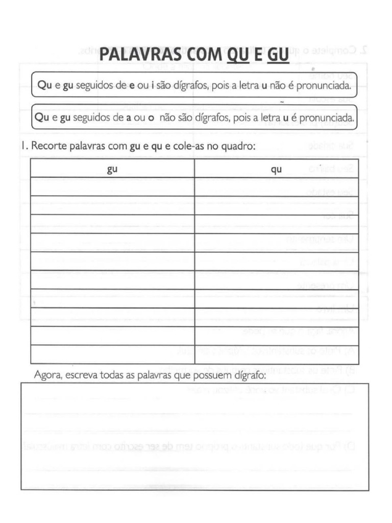 Atividade Qu Gu, Reforço, Prod Textual | PDF