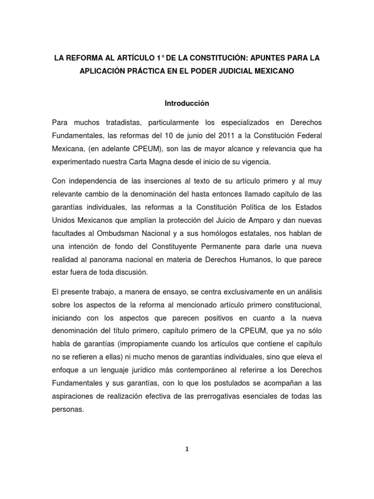 La Reforma Al Articulo 1 | PDF | Caso de ley | Derechos humanos